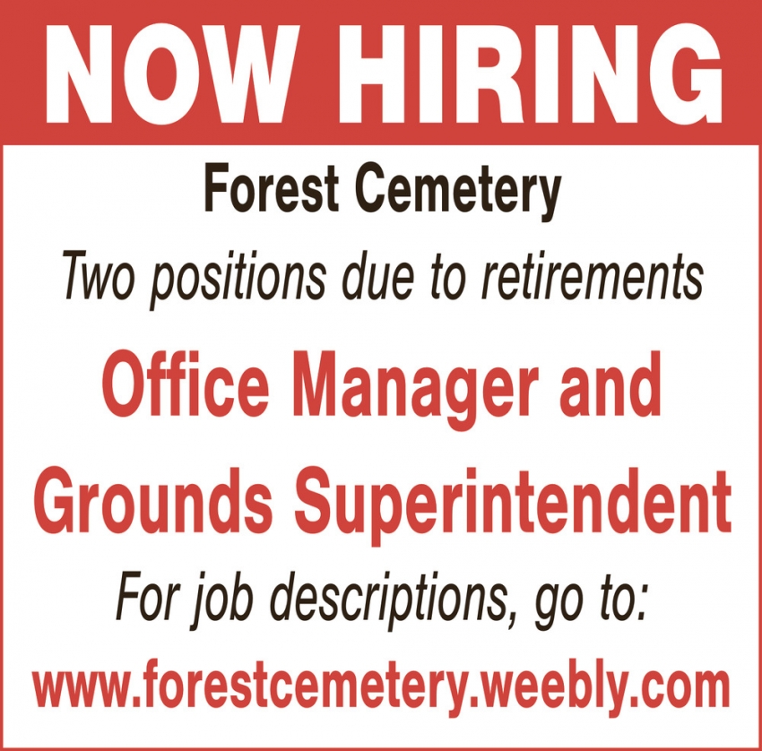 Office Manager, Forest Cemetery